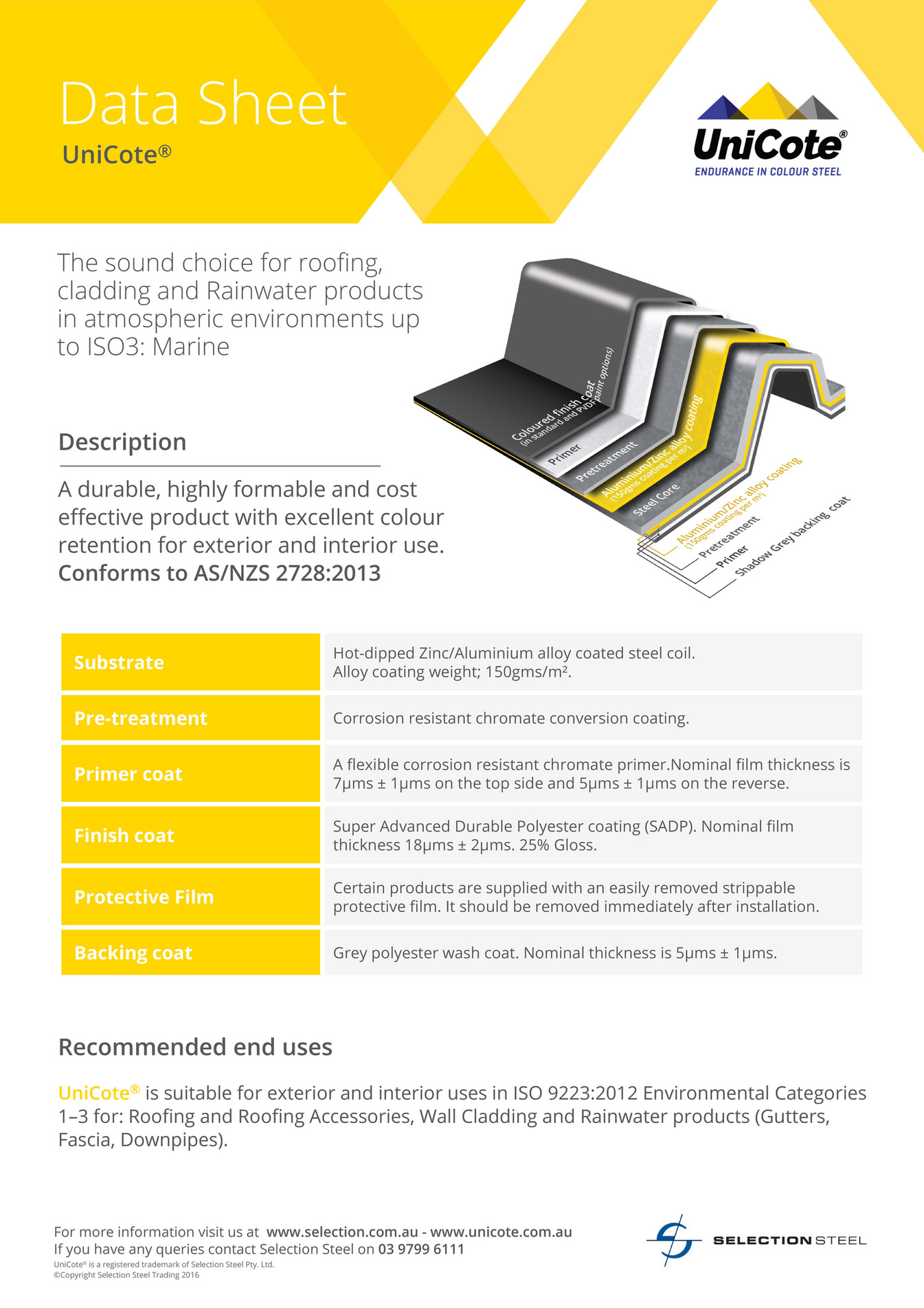 Selection Steel - UniCote Data Sheet - Page 1