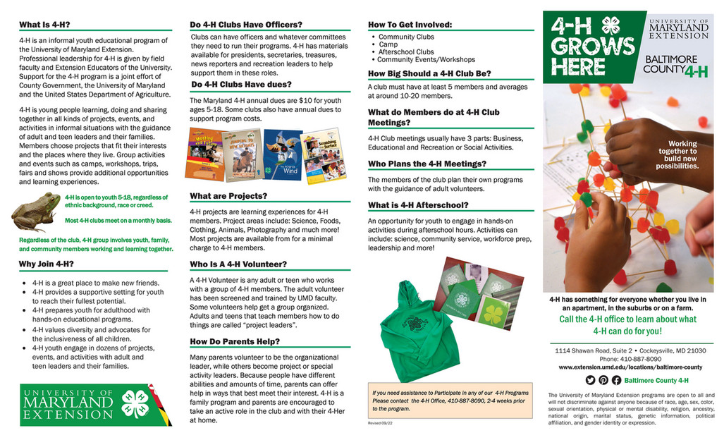 University of Maryland Extension - 4-H General brouchure and club list ...