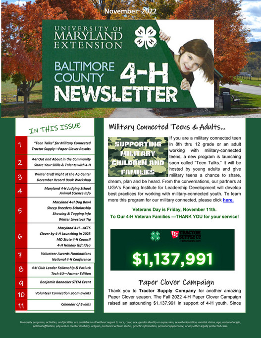 University of Maryland Extension - 4-H Newsletter - NOVEMBER 2022 - Page 1