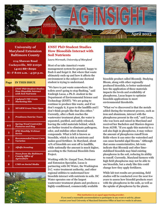 University of Maryland Extension - April 2025 - AG INSIGHT - Page 1