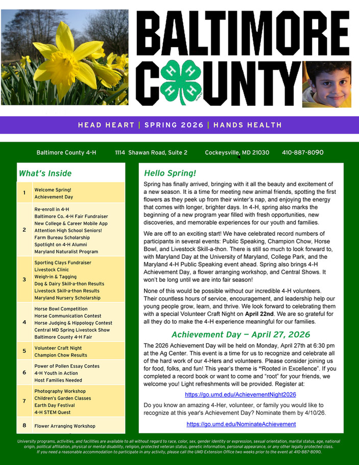 University of Maryland Extension - SPRING 2026 - Baltimore County 4-H ...