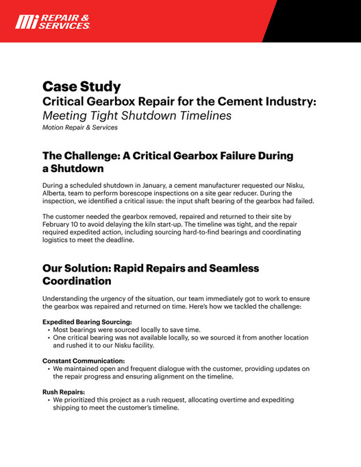 Motion - MiRS - Case Study - Critical Gearbox Repair for the Cement Industry 2025 - Page 1