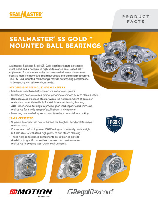 Motion - Regal Rexnord Sealmaster SS Gold Mounted Ball Bearing r2 ...