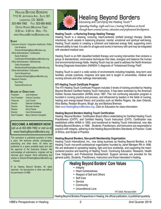 Healing Beyond Borders - 2nd Quarter 2019 Newsletter - Page 1
