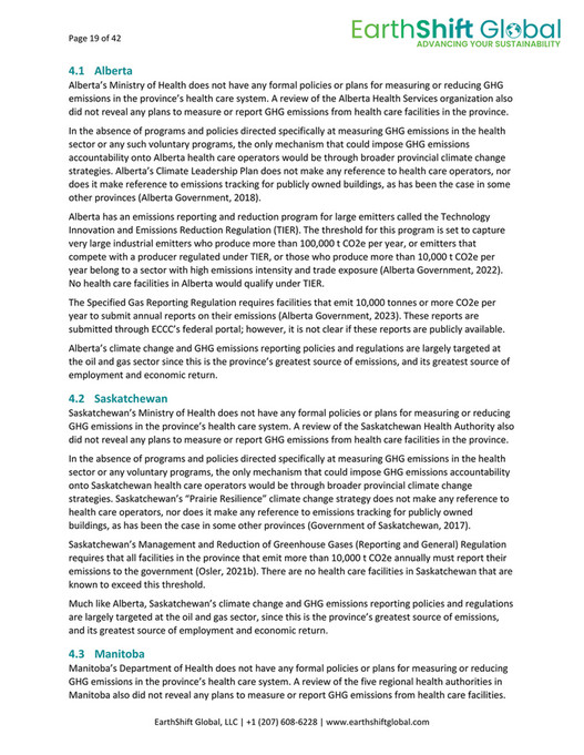CASCADES - Canada Health Care GHG Accountabilities Report_EarthShift Global_Final_Oct 2023 - Page 19
