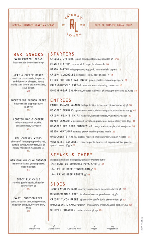 Yellowstone Club - Rainbow Lodge Menus - Page 2-3