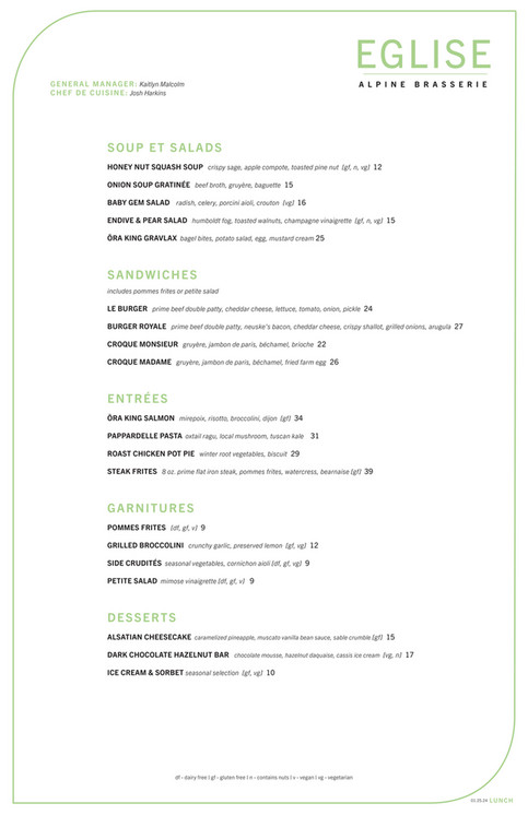 Yellowstone Club - Eglise Menus 2/15/24 - Page 1