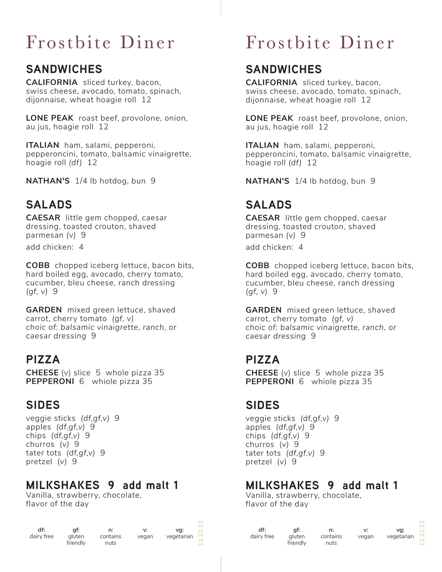 Yellowstone Club - Frostbite Diner 12.22.23 - Page 1