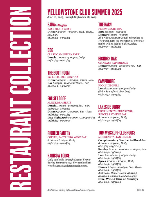 Yellowstone Club - 2025 Summer RestaurantCollection - 06.03.25 - Page 1