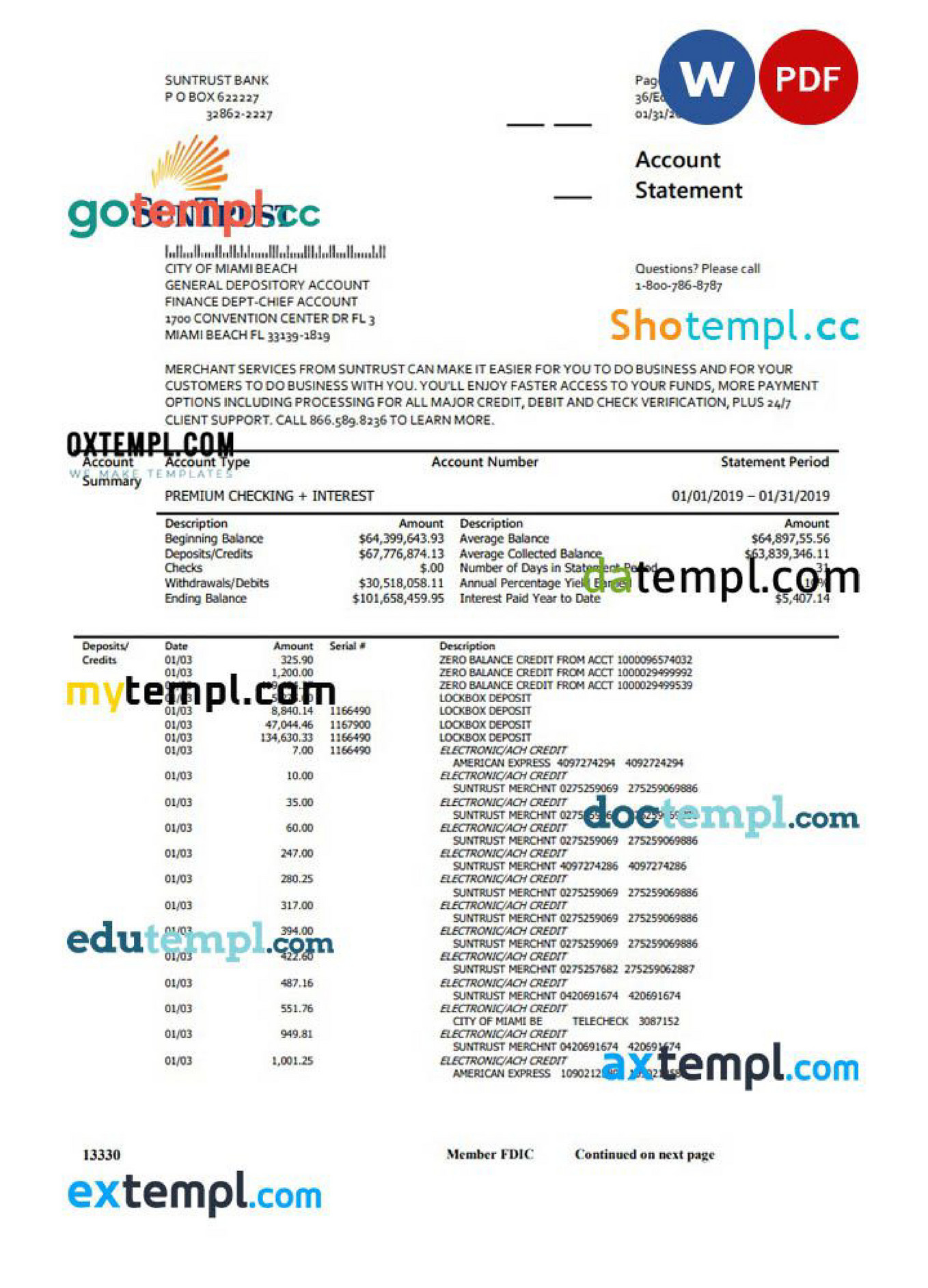 Doctempl - USA SunTrust bank proof of address statement template in ...