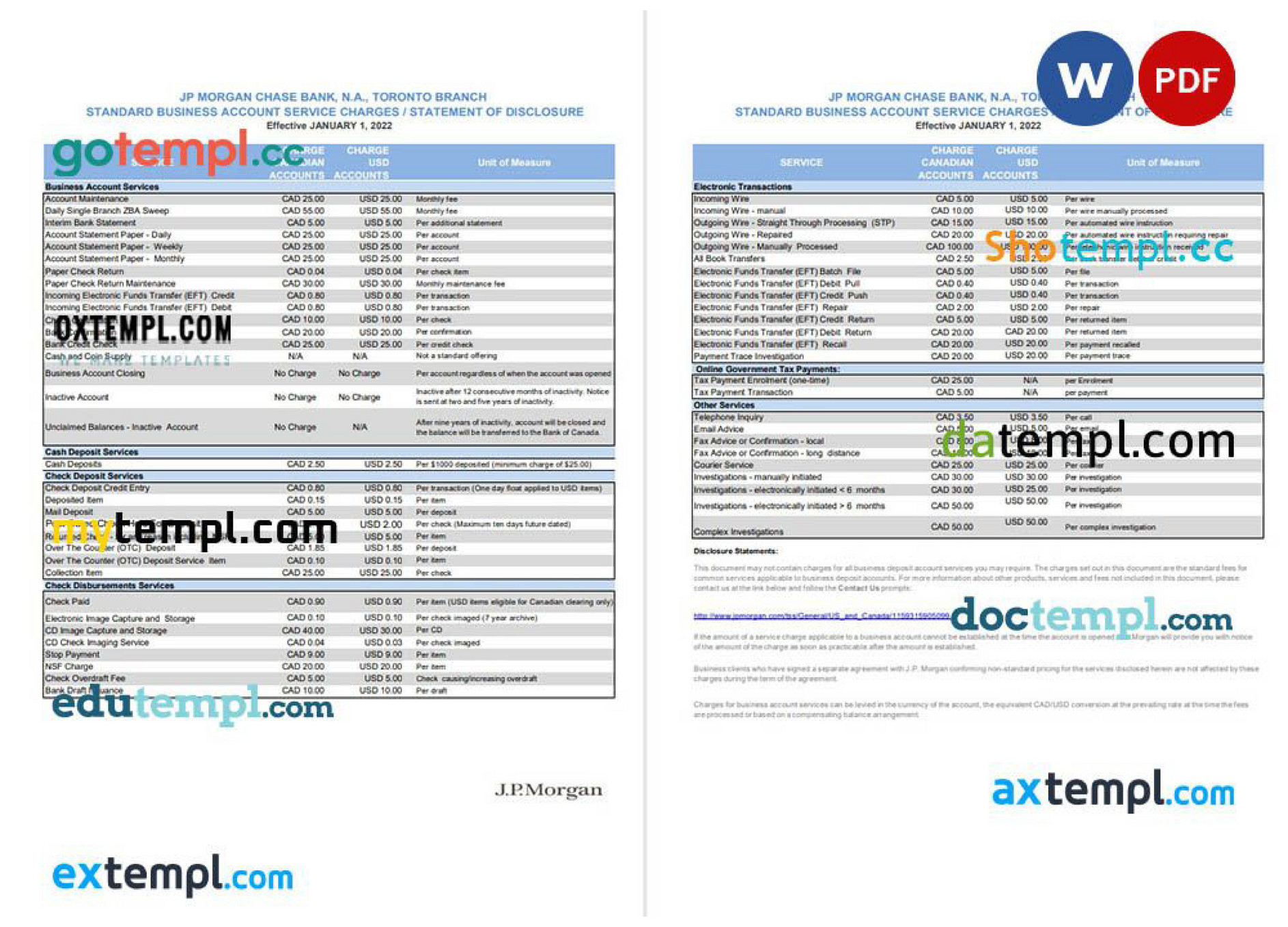 Doctempl - USA JP Morgan banking statement Word and PDF template, 2 ...