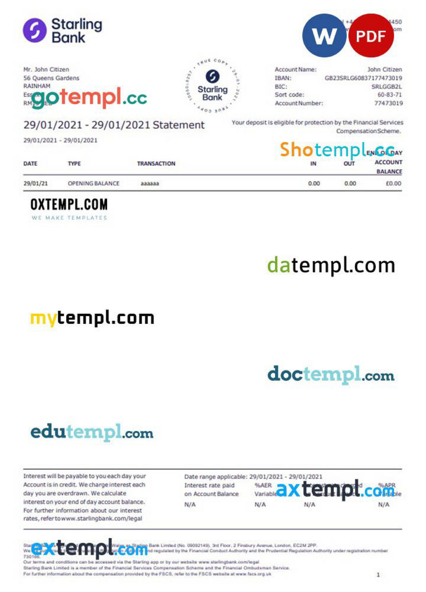 Doctempl - United Kingdom Starling banking statement template in Word ...