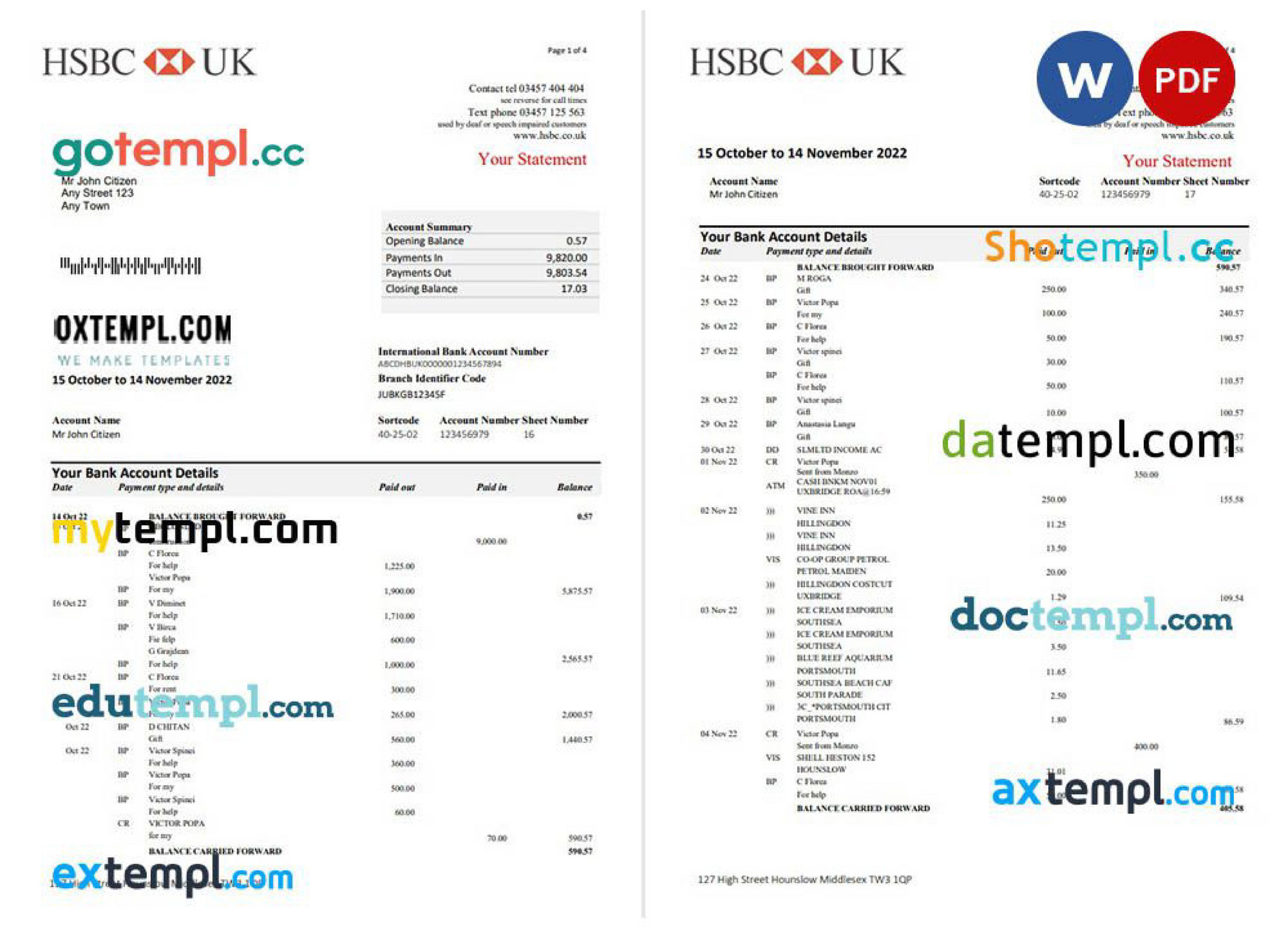Doctempl - United Kingdom HSBC banking statement, Word and PDF template ...
