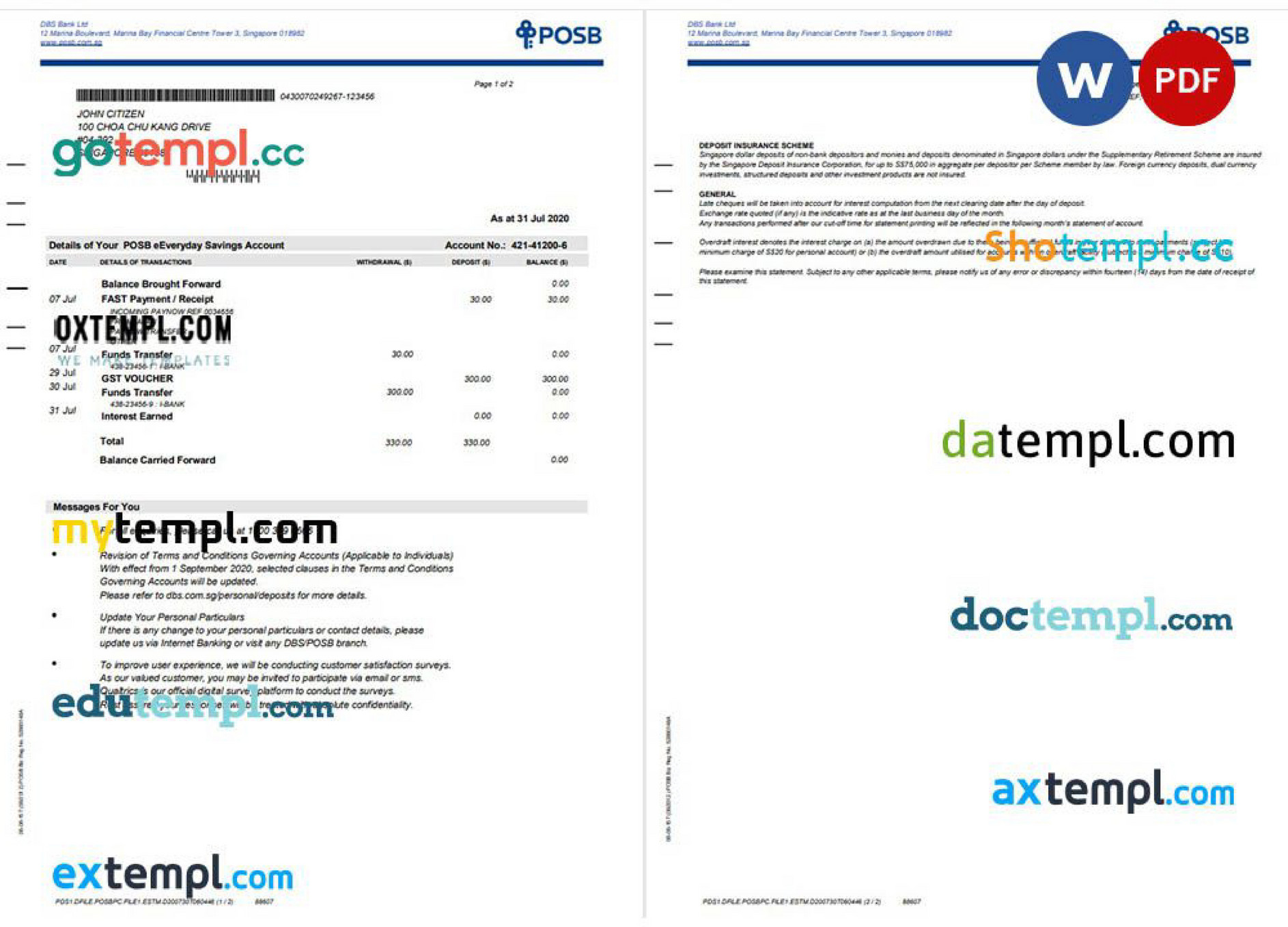 Doctempl - Singapore DBS banking statement template in Word and PDF ...