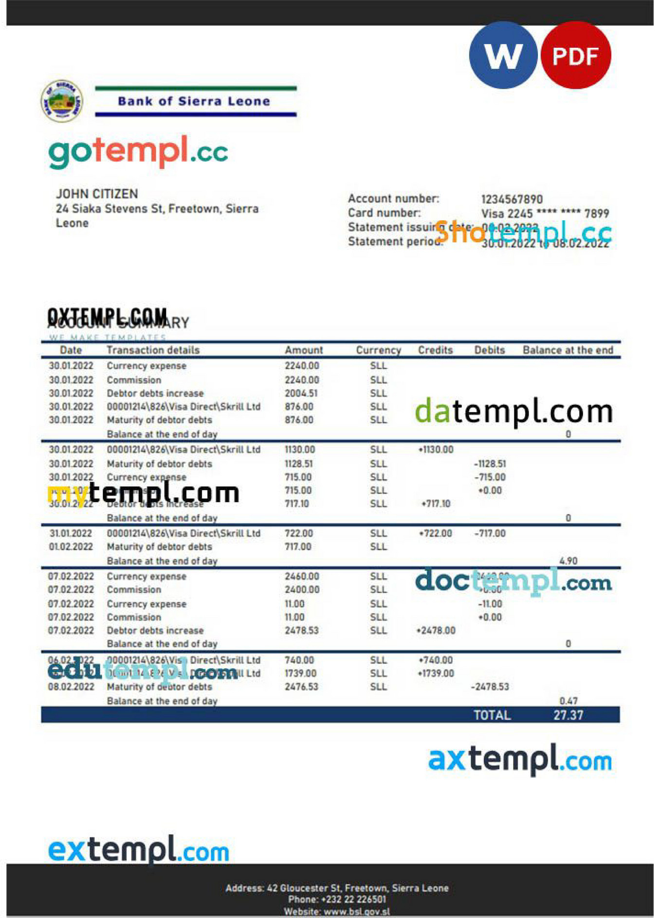 Doctempl - Sierra Leone Bank of Sierra Leone banking statement template ... Doctempl - Sierra Leone Bank of Sierra Leone banking statement template ...