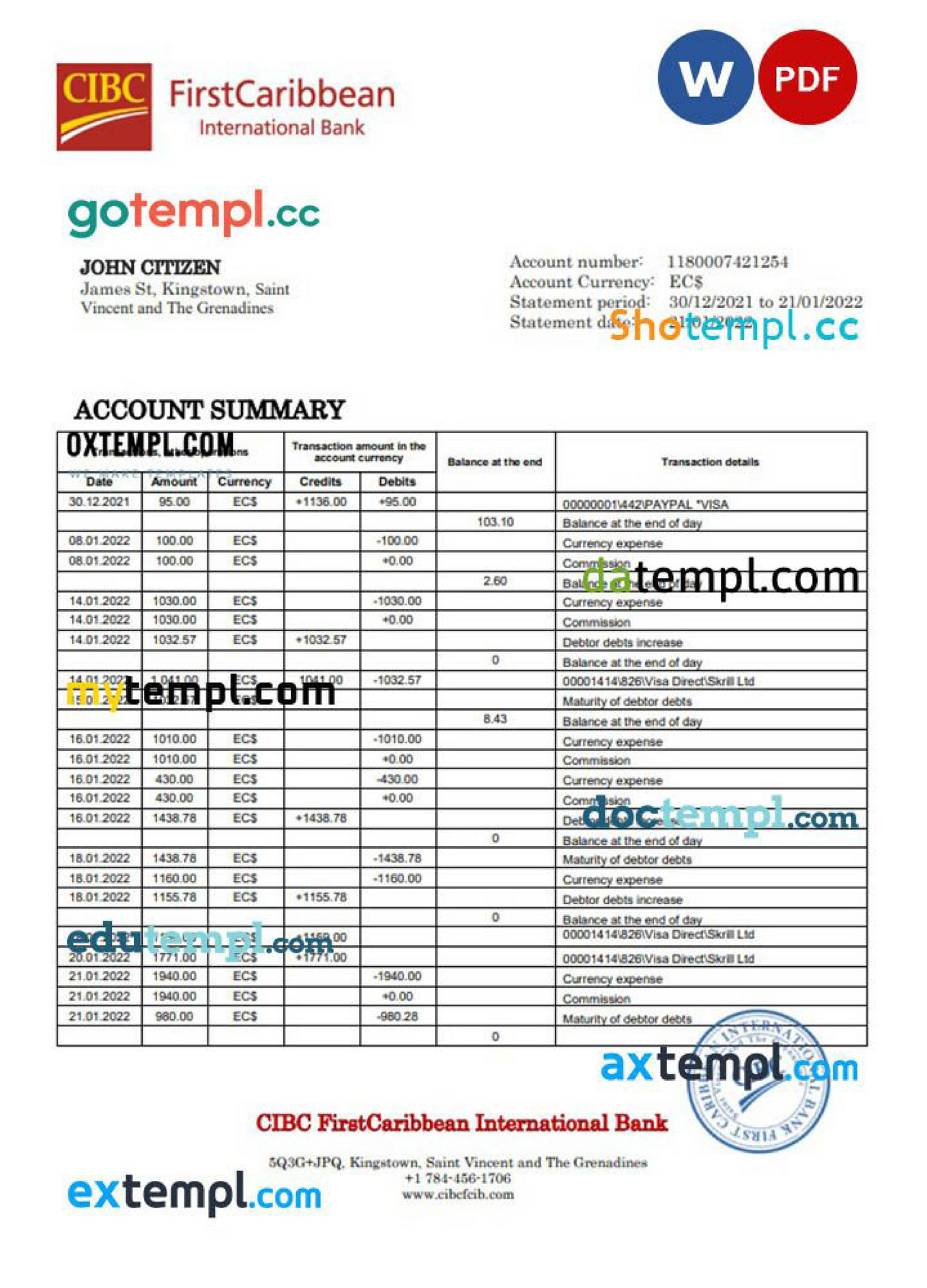 Doctempl - Saint Vincent and The Grenadines First Caribbean International banking statement ...