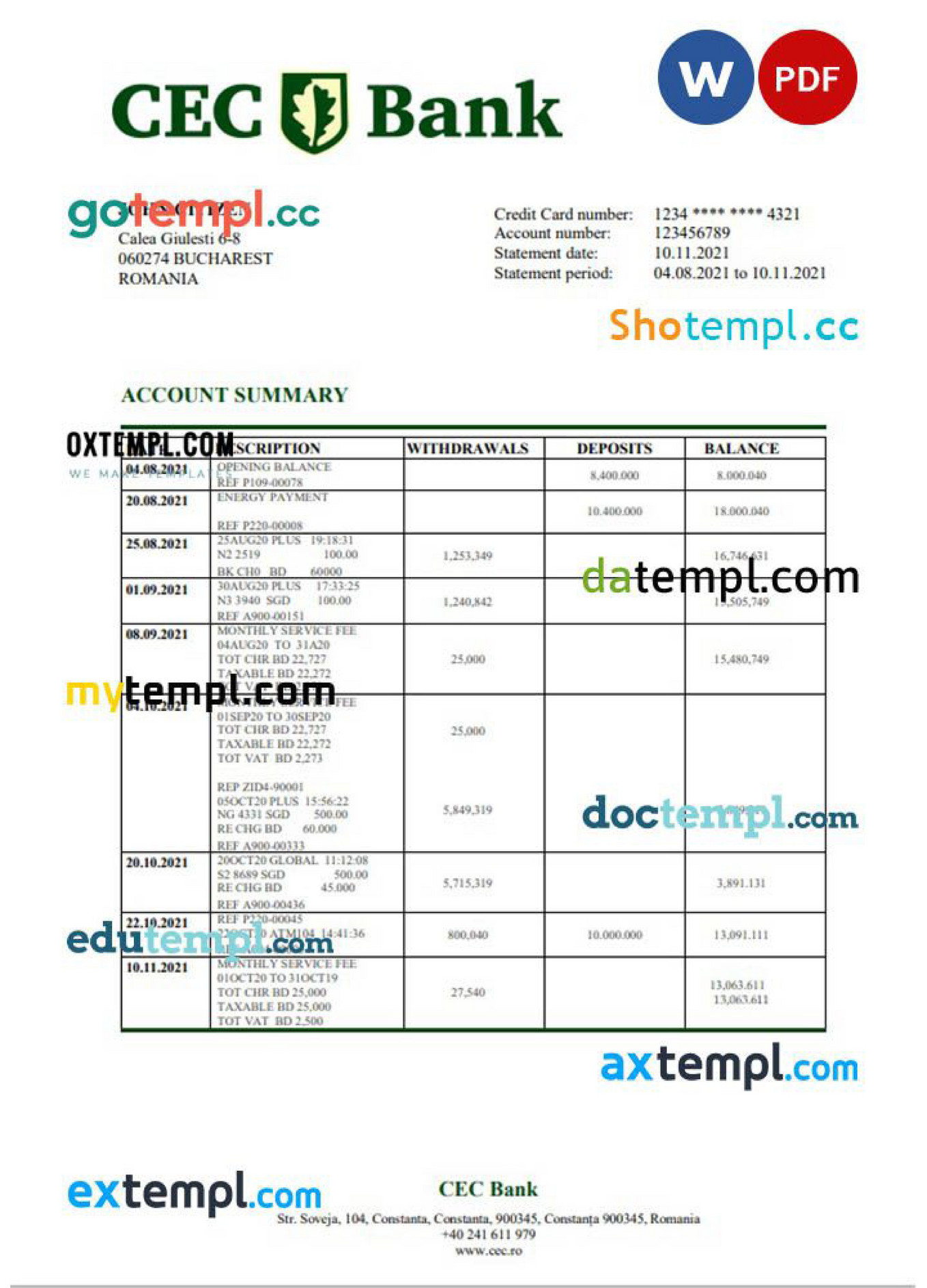 Doctempl - Romania CEC banking statement template in Word and PDF ...