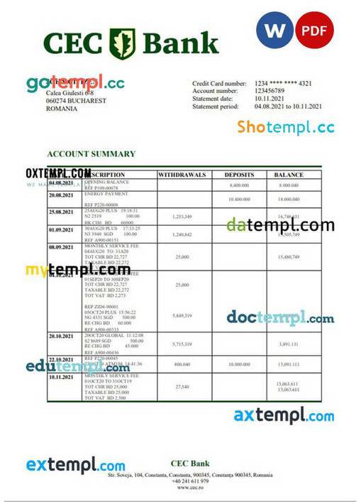 Doctempl - Romania CEC banking statement template in Word and PDF format - Page 1