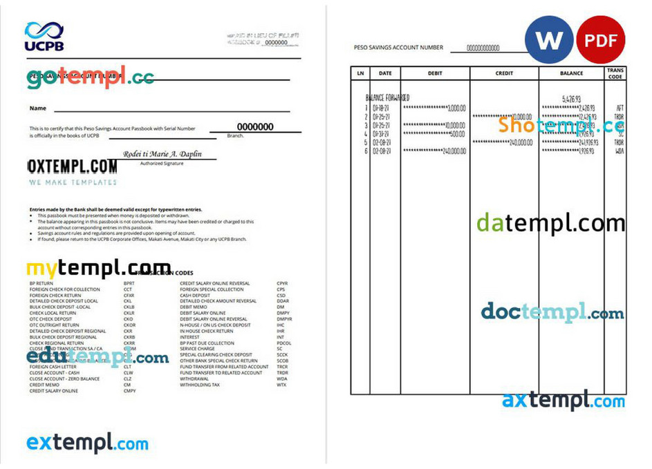 Doctempl - Philippines The United Coconut Planters Bank (UCPB) passbook ...