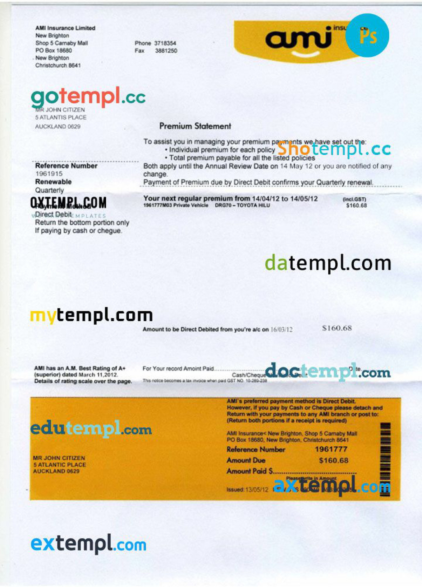 Doctempl - New Zealand AMI proof of address banking statement template ...