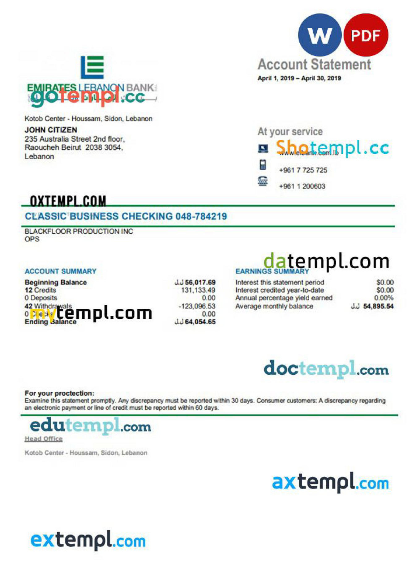 Doctempl - Lebanon Emirates Lebanon banking statement template in Word ...