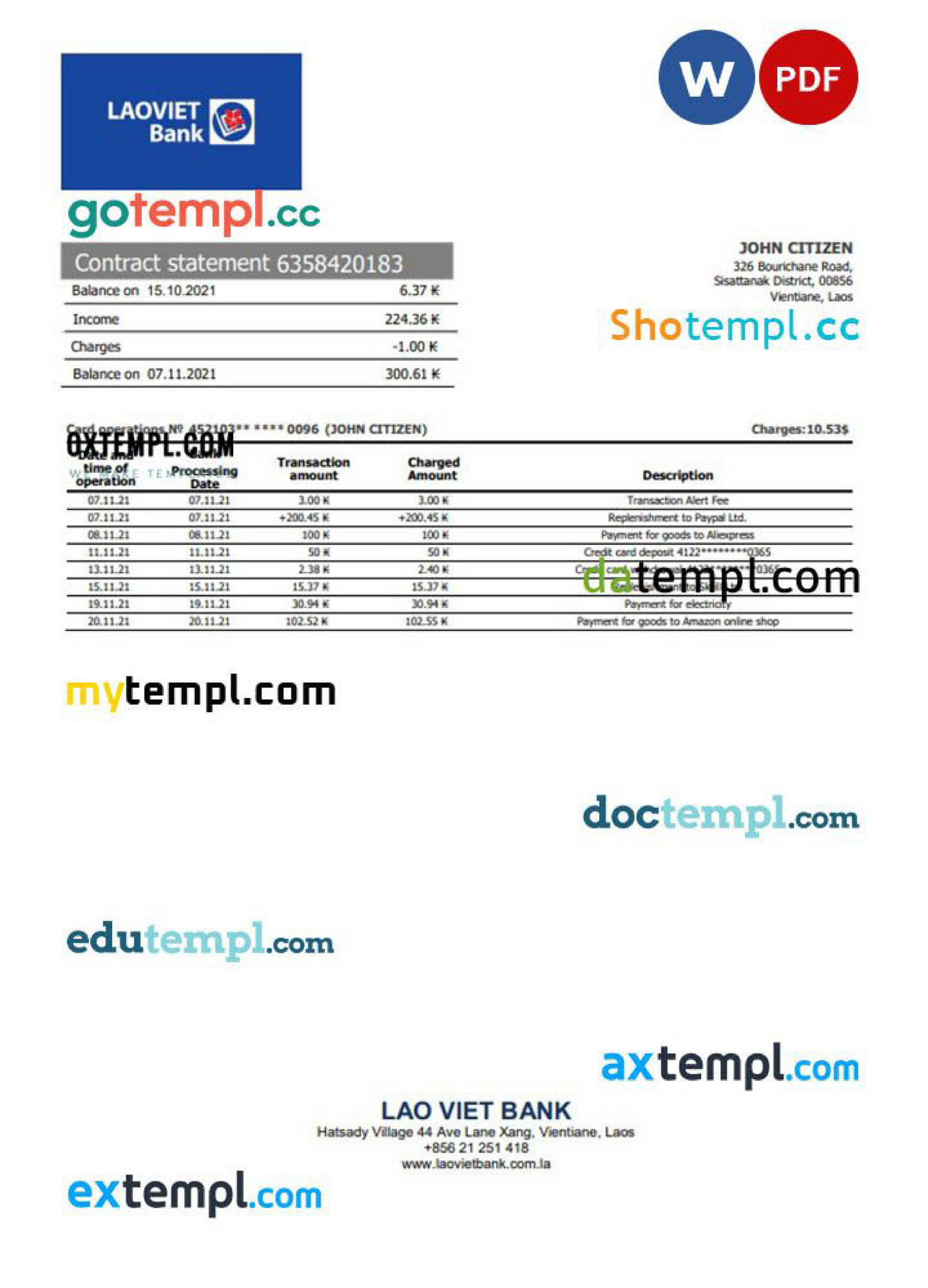Doctempl - Laos Lao Viet banking statement template in Word and PDF ...