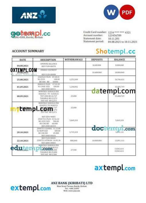 Doctempl - Kiribati ANZ banking statement template in Word and PDF ...