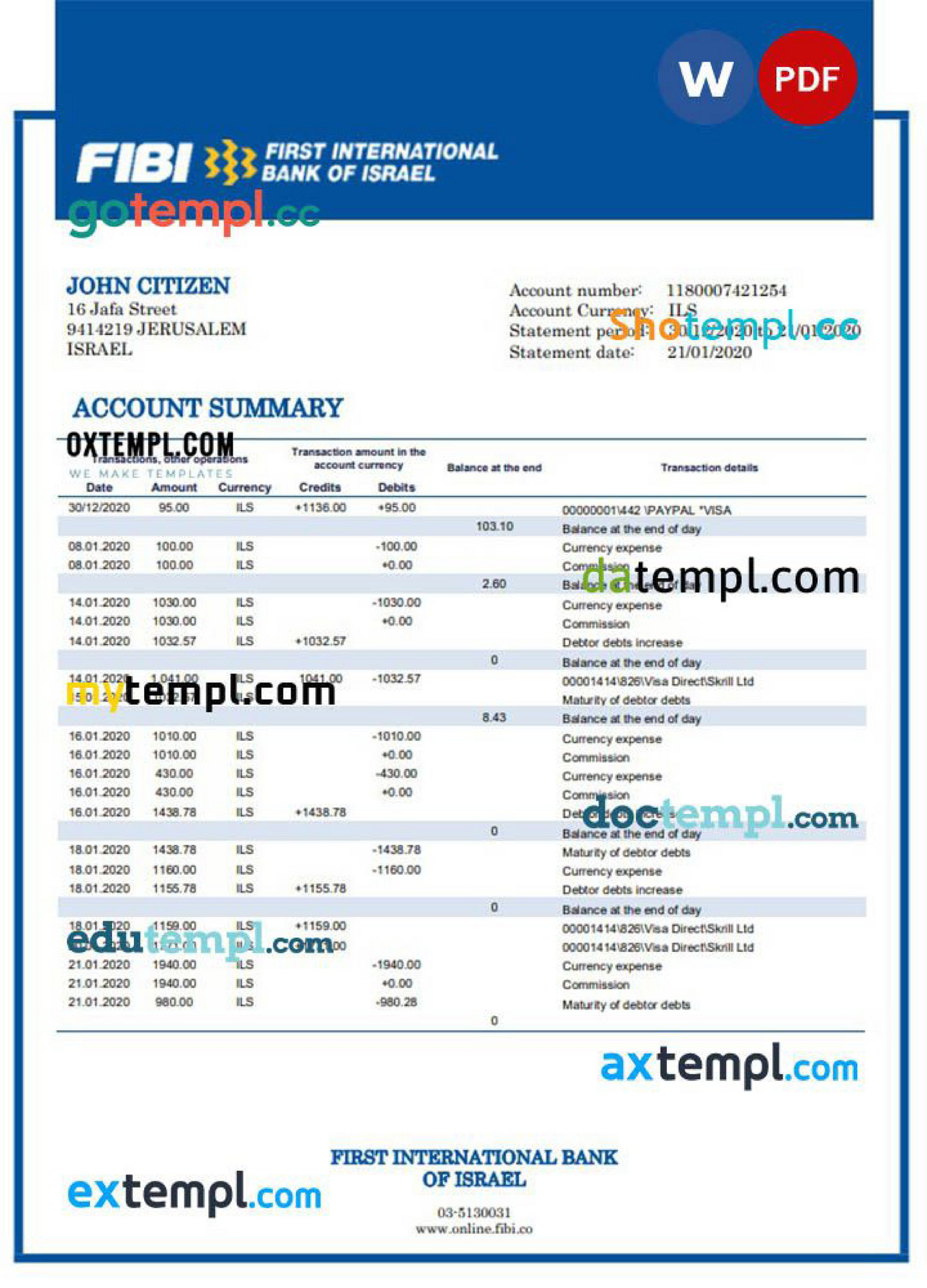 Doctempl - Israel First International Bank of Israel proof of address ...
