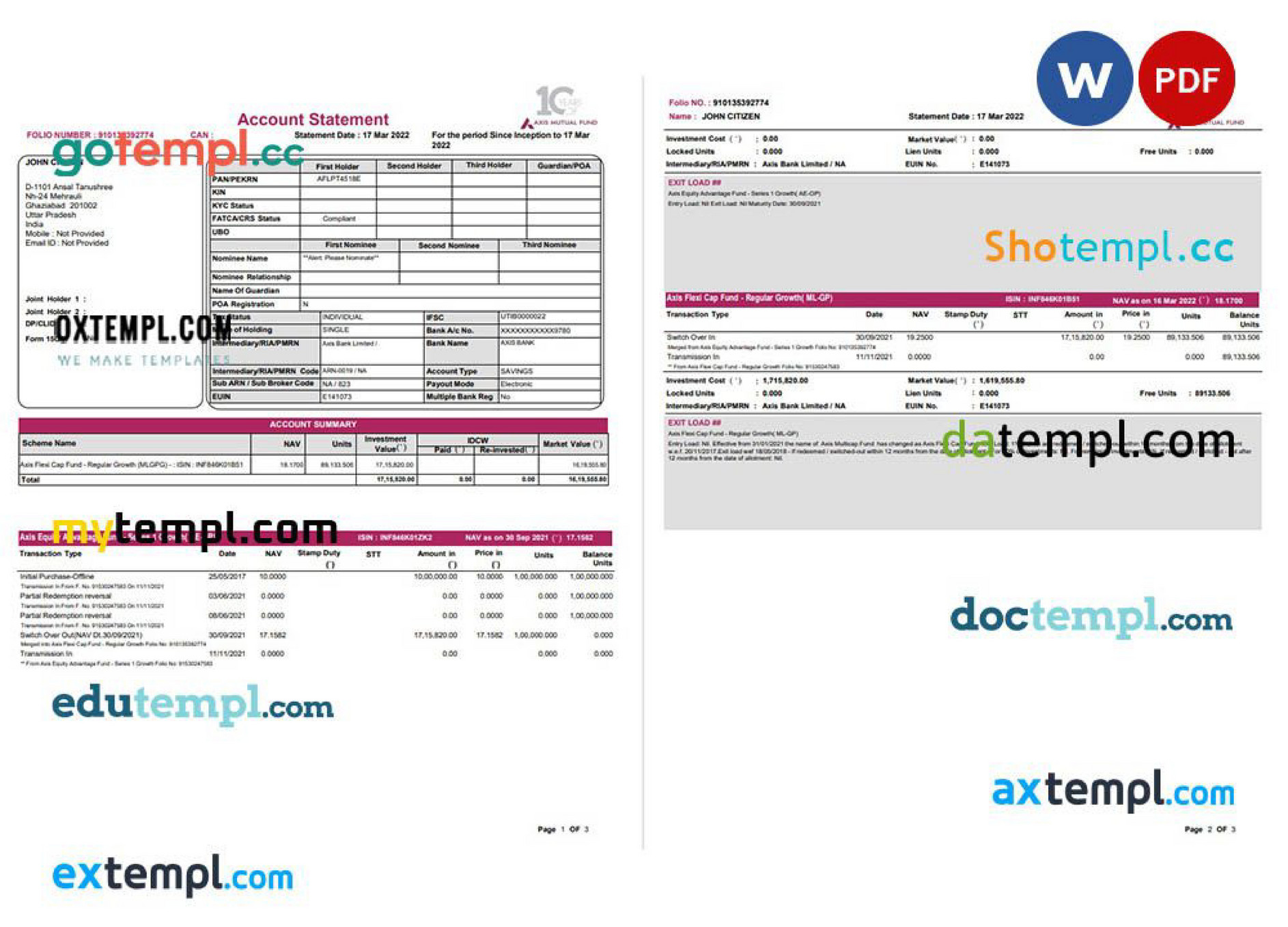 Doctempl - India Axis banking statement, Word and PDF template, 3 pages ... Doctempl - India Axis banking statement, Word and PDF template, 3 pages ...