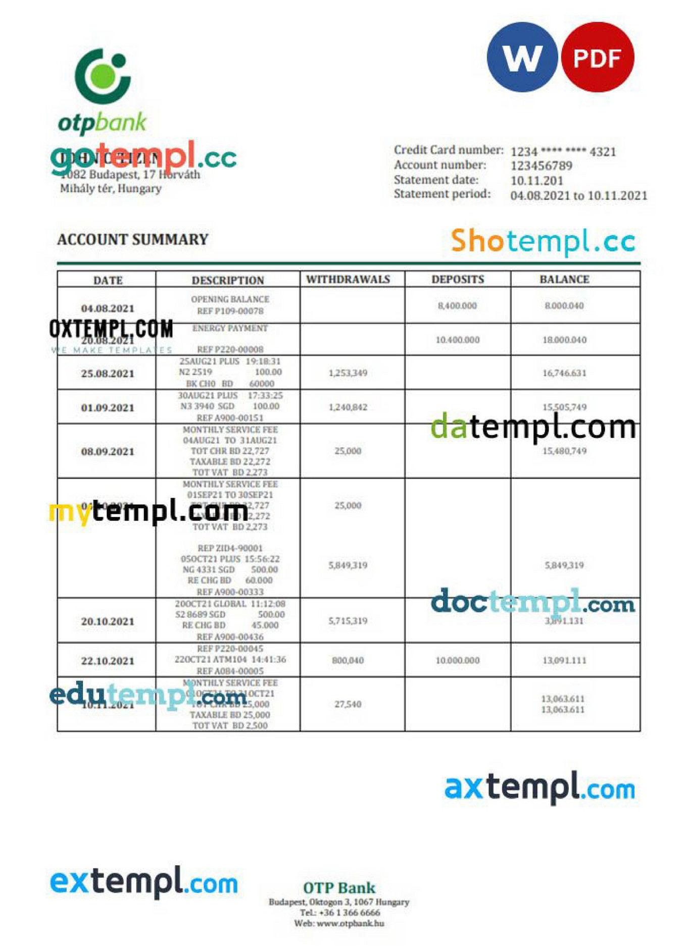 Doctempl - Hungary OTP banking statement template in Word and PDF ...