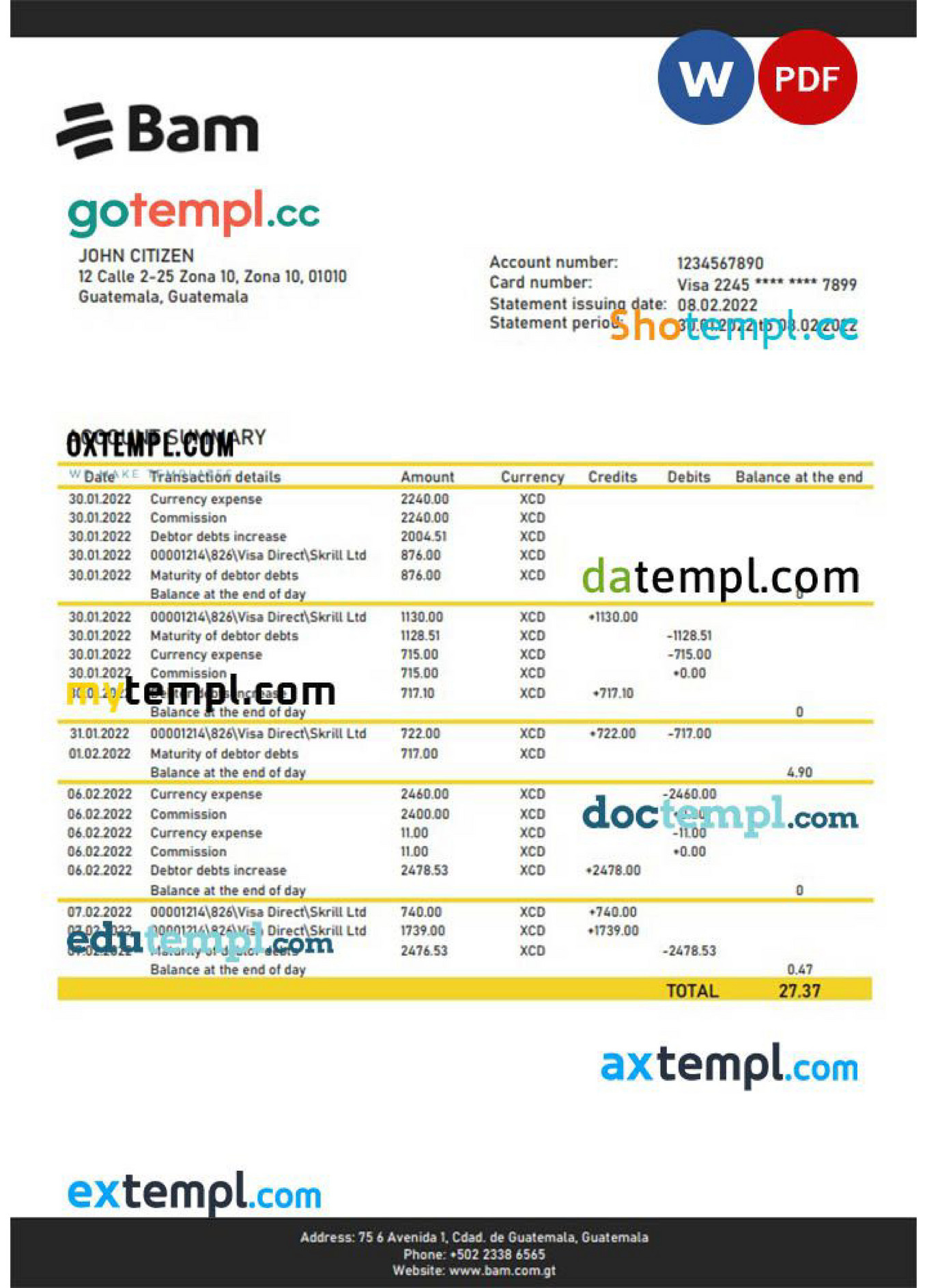 Doctempl - Guatemala Agromercantil proof of address banking statement template in Word and PDF ...