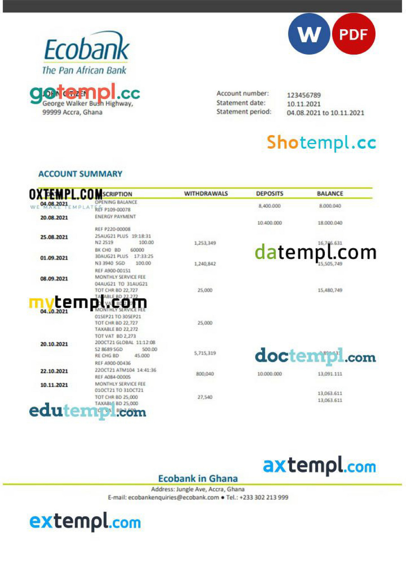 Doctempl - Ghana Ecobank proof of address banking statement template in ...