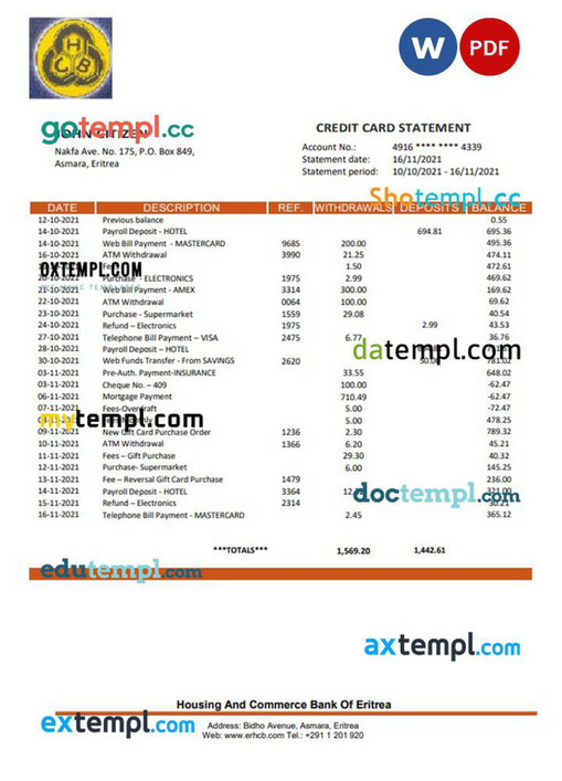 Doctempl - Eritrea Housing and Commerce banking statement template in ...