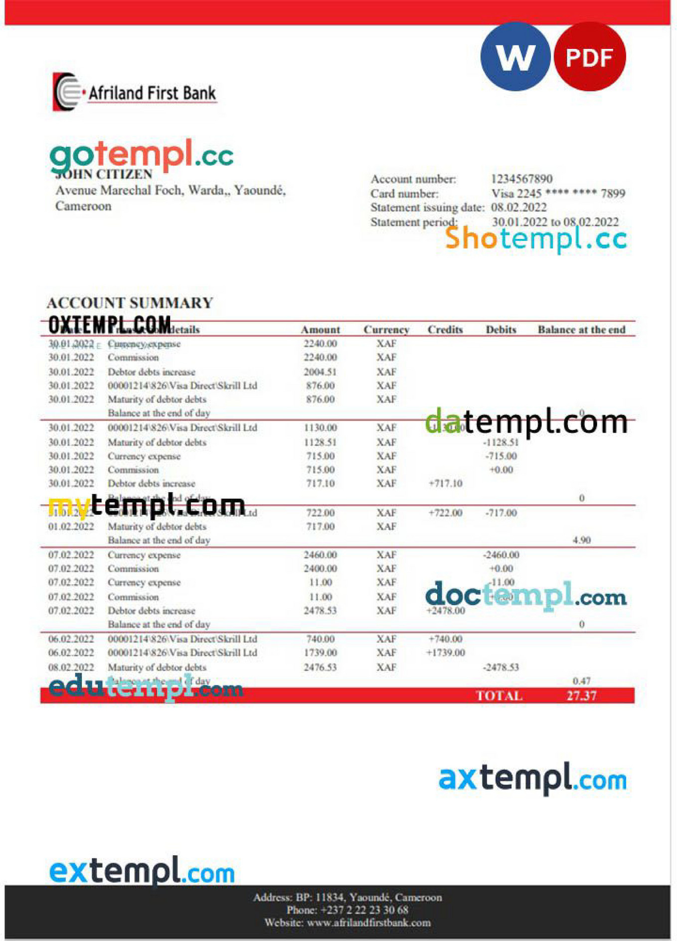 Doctempl - Cameroonian Afriland First bank statement 3 – 6 months Word ...