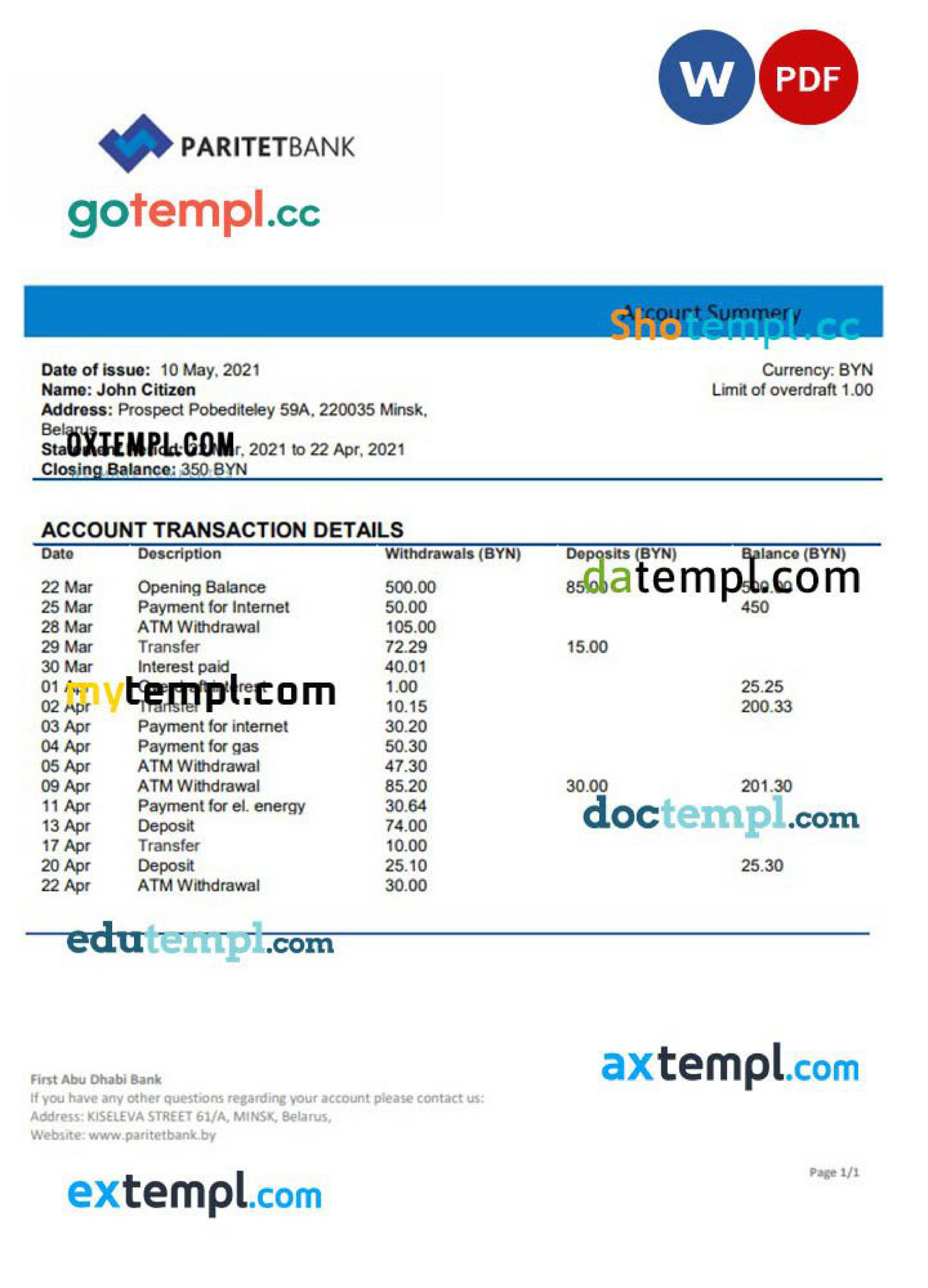 doctempl-belarusian-paritet-bank-statement-3-6-months-example-in