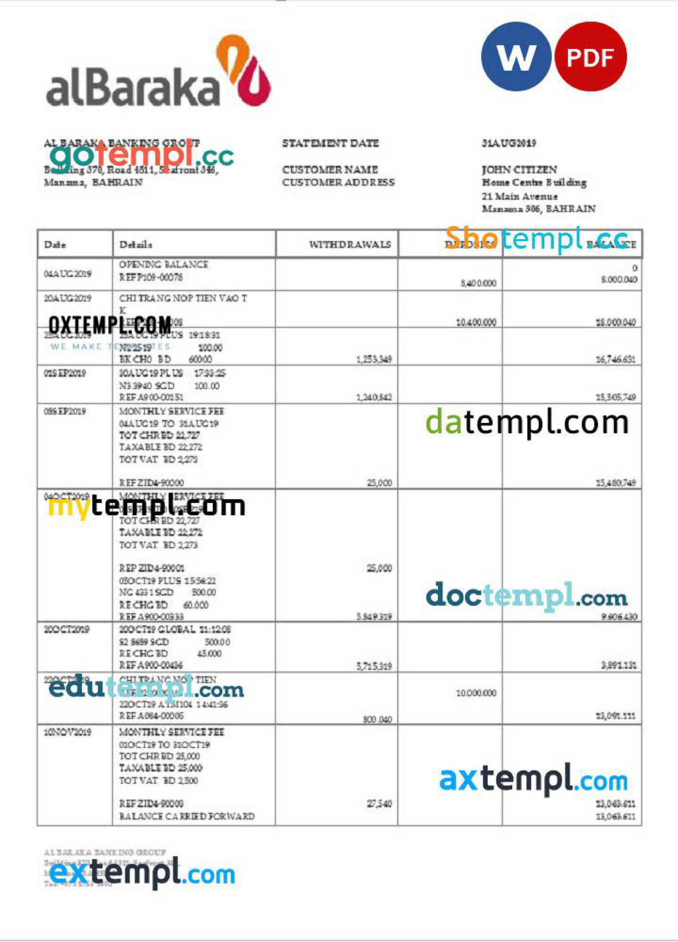 Doctempl - Bahraini Al Baraka bank statement 3 – 6 months example in ...