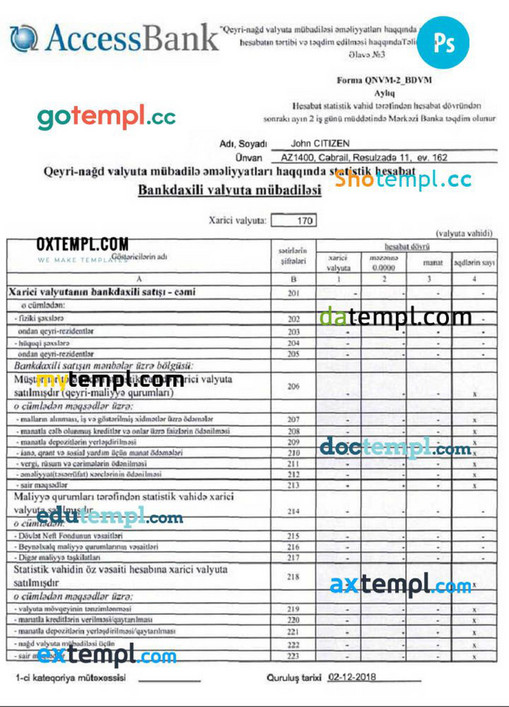 Doctempl - Azerbaijani Access bank statement 3 – 6 months example fully ...