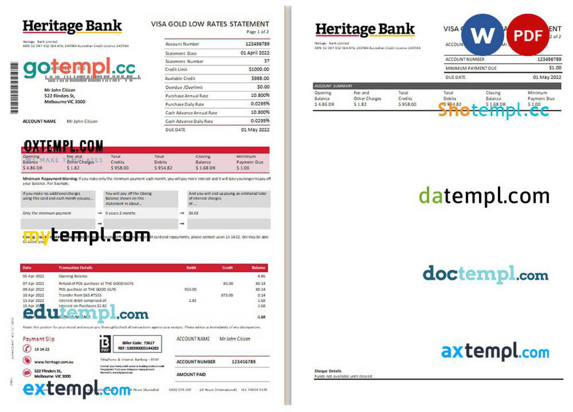 Doctempl - Australian Heritage bank statement 3 – 6 months Word and PDF ...