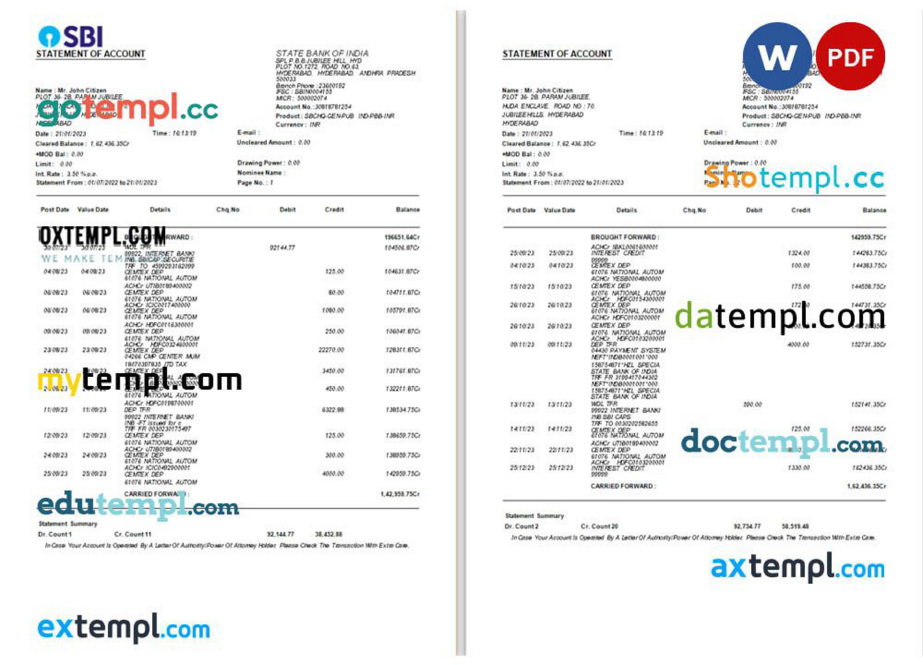 Doctempl - USA Standard Bank statement Word and PDF template, 6 pages ...