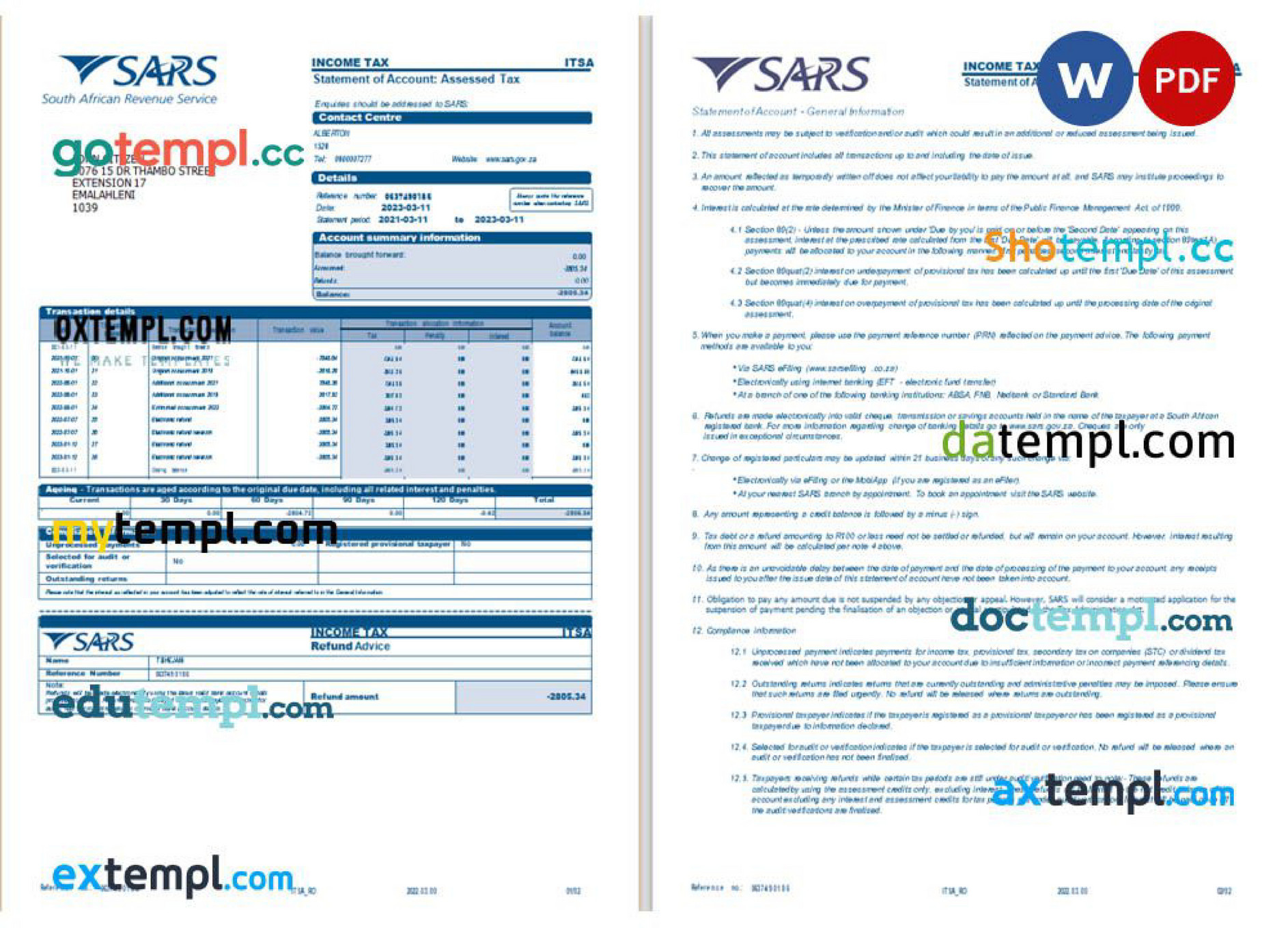 Doctempl - USA SARS bank statement Word and PDF template, 2 pages - Page 1
