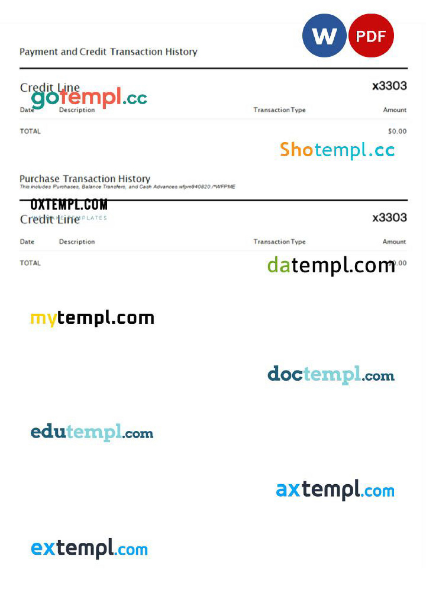 Doctempl - USA One bank statement Word and PDF template, 4 pages - Page 1