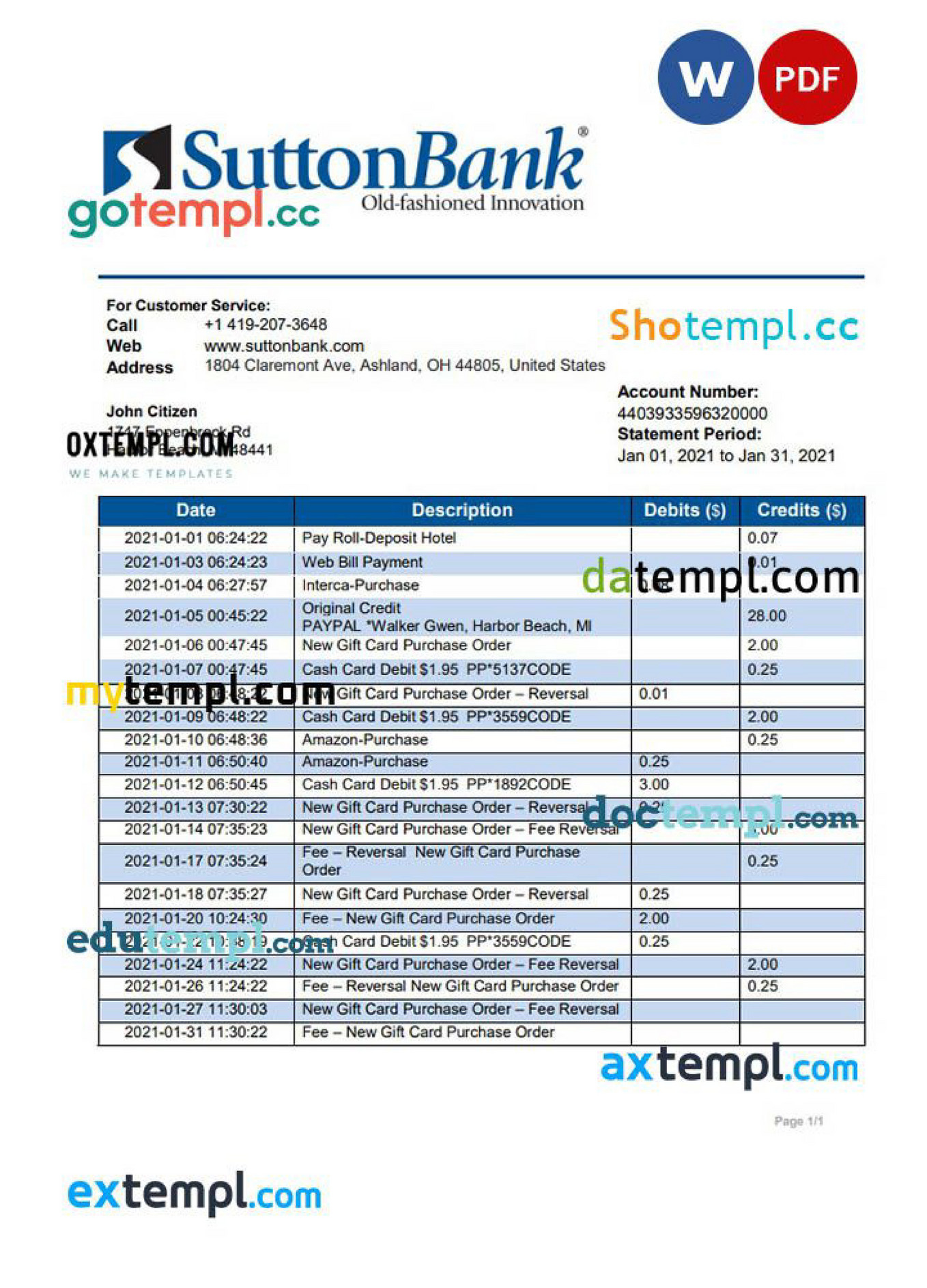 Doctempl - USA Ohio SUTTON bank statement template in Word and PDF ... Doctempl - USA Ohio SUTTON bank statement template in Word and PDF ...