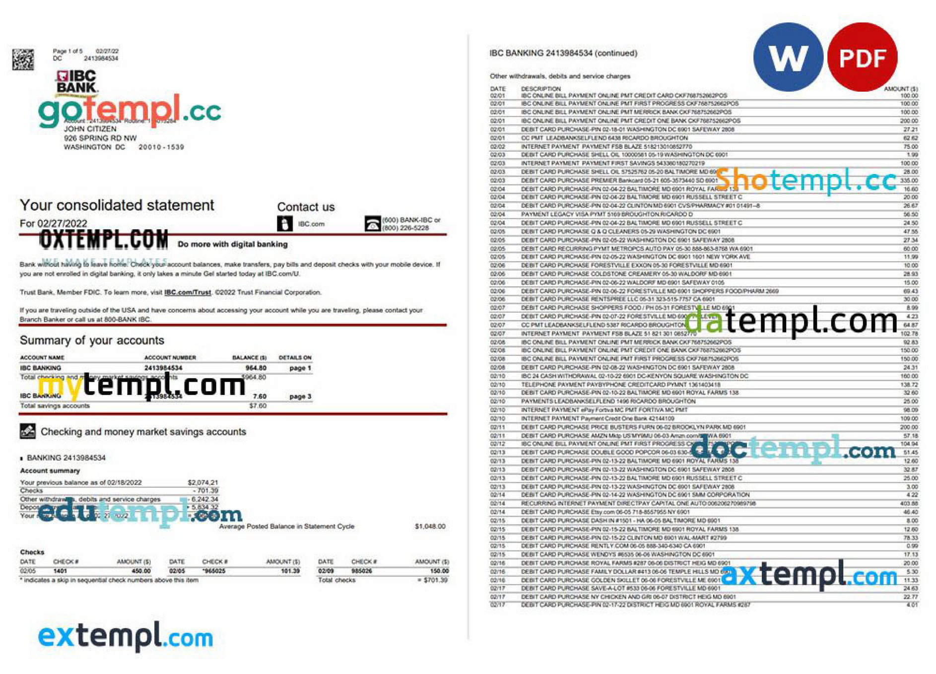 Doctempl - USA IBC bank statement Word and PDF template - Page 1