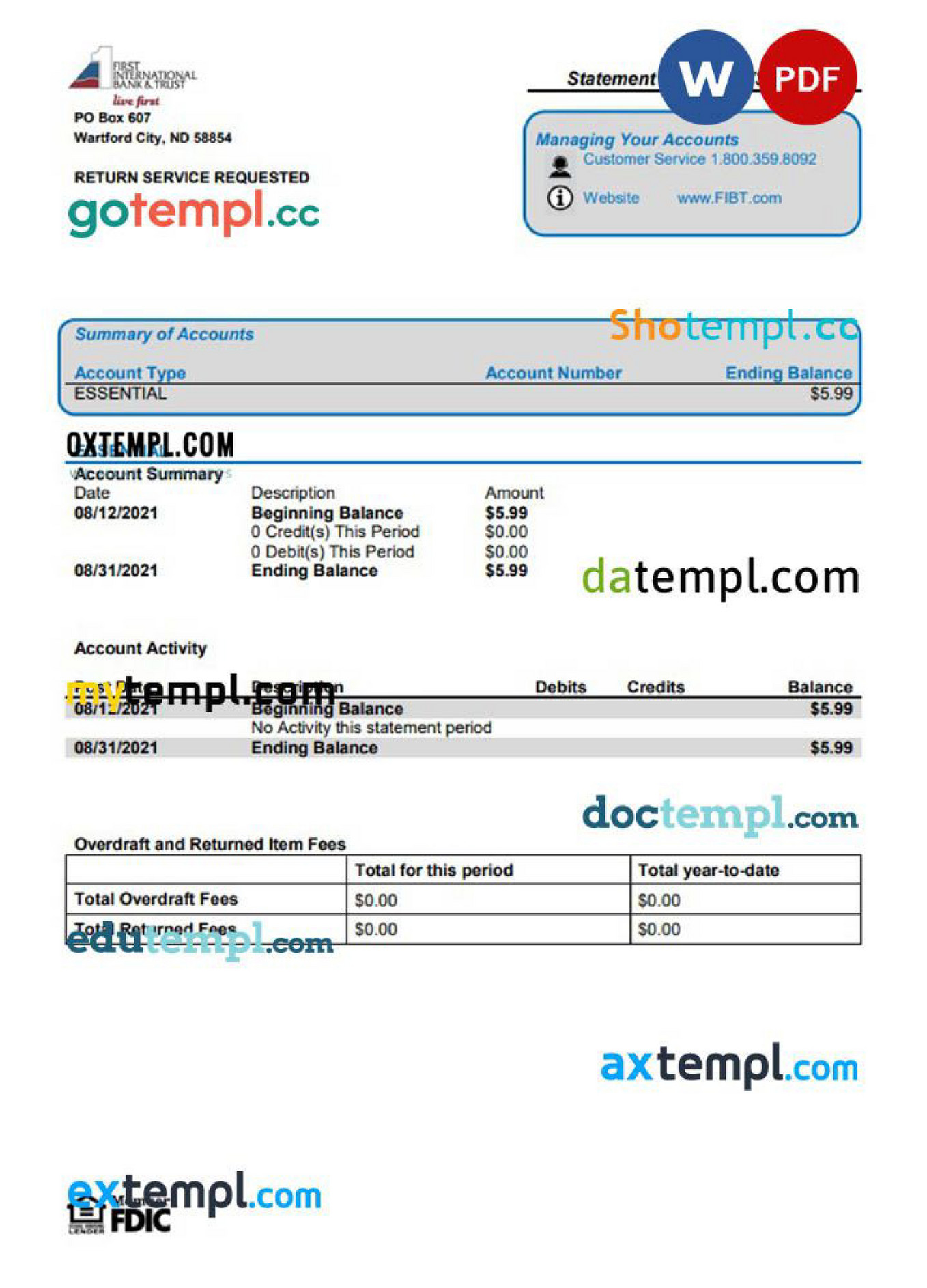 Doctempl - USA First International Bank & Trust bank statement template ...