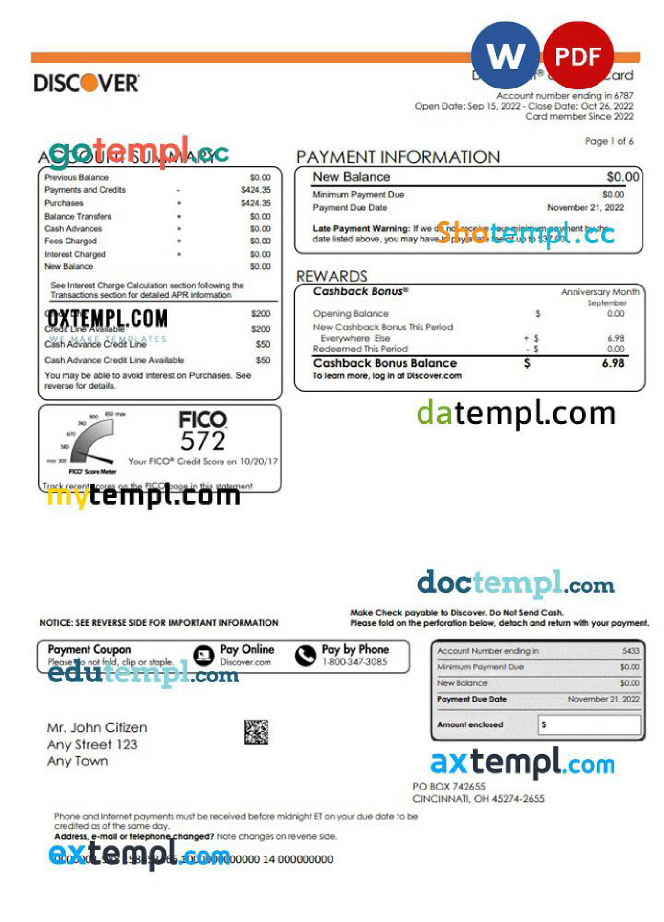 Doctempl - USA DCU bank statement Word and PDF template, 5 pages - Page 1