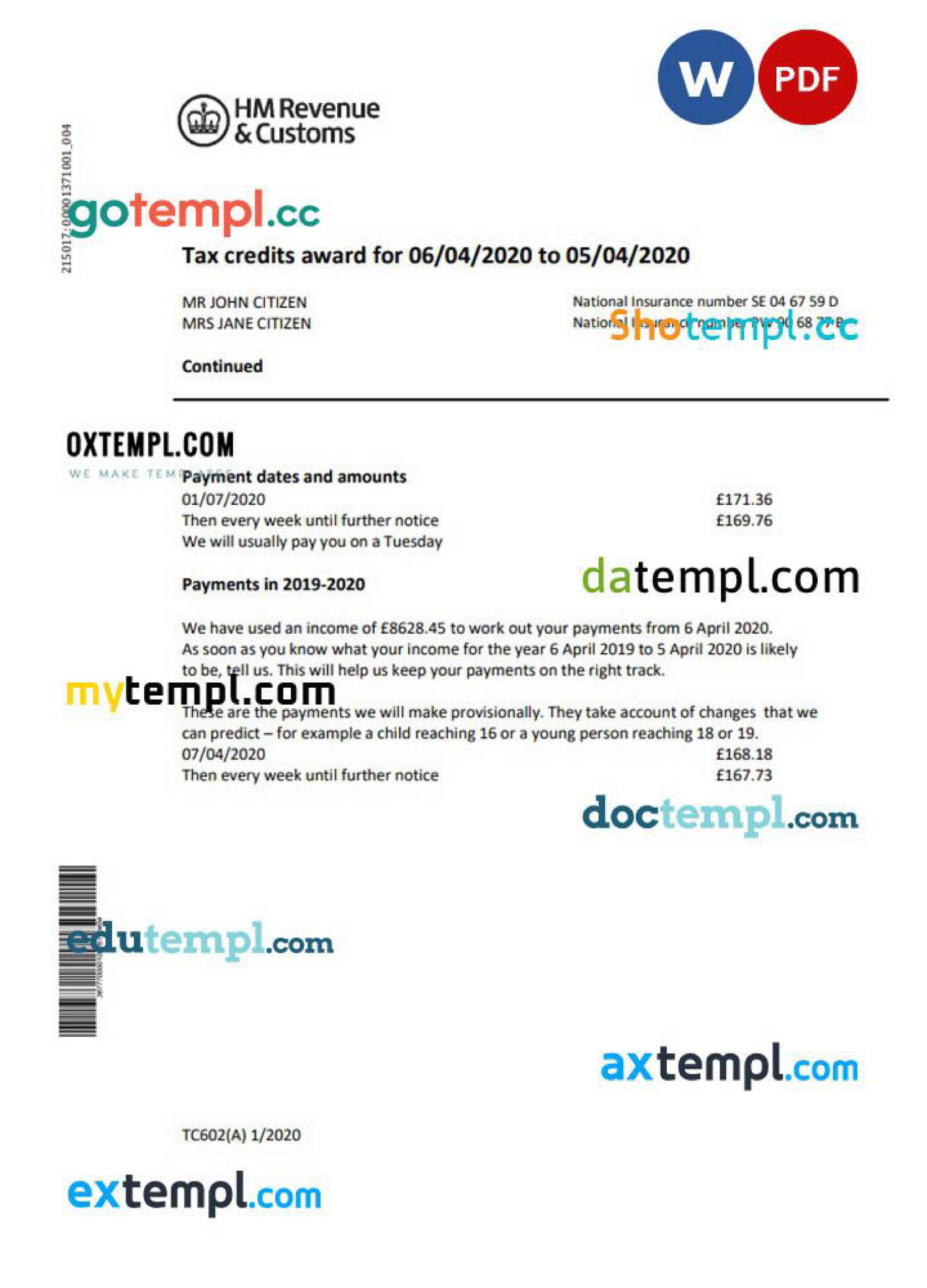 Doctempl - United Kingdom HM Revenue & Customs bank statement easy to ...