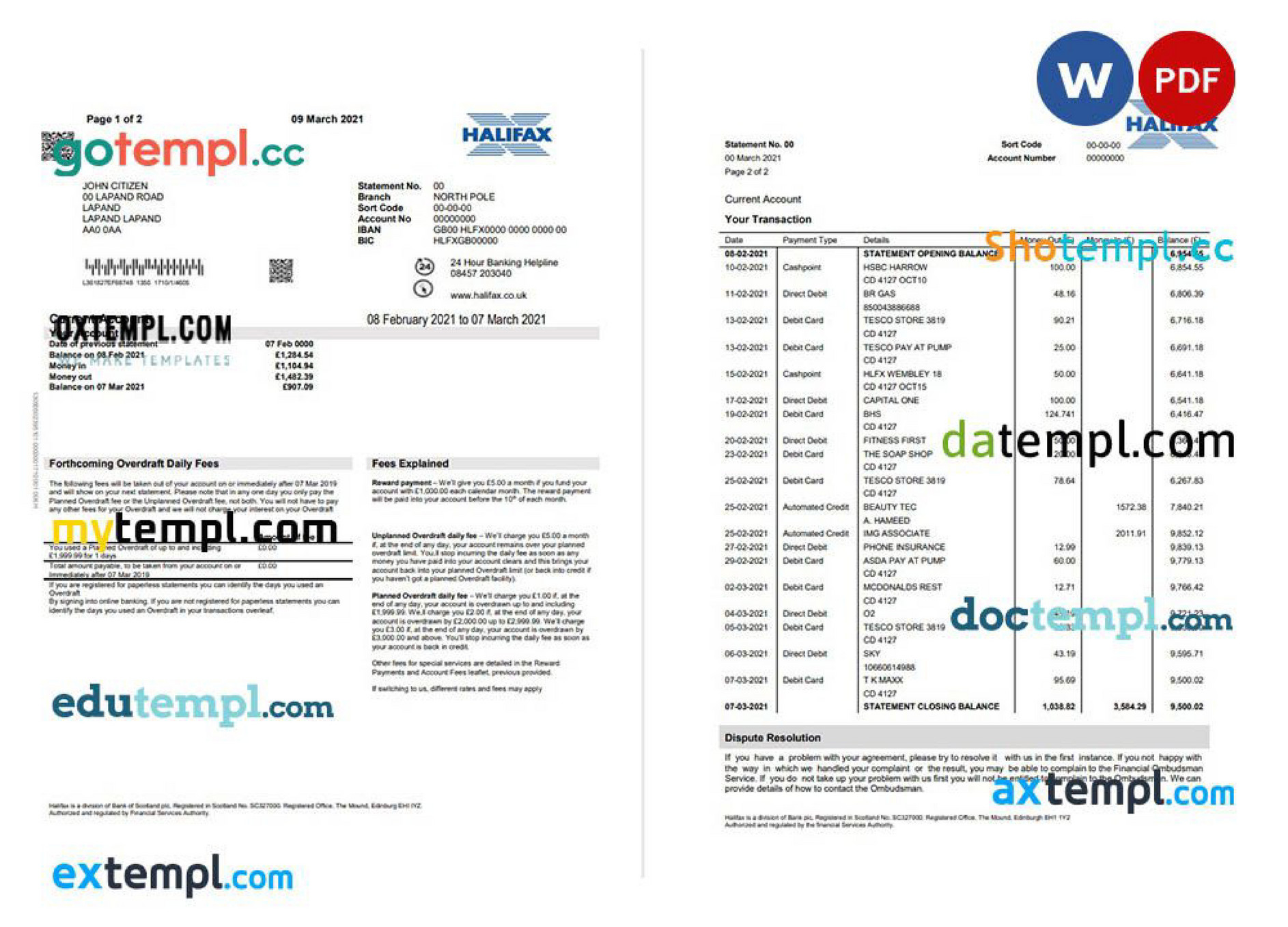 Doctempl - United Kingdom Halifax bank proof of address statement ...