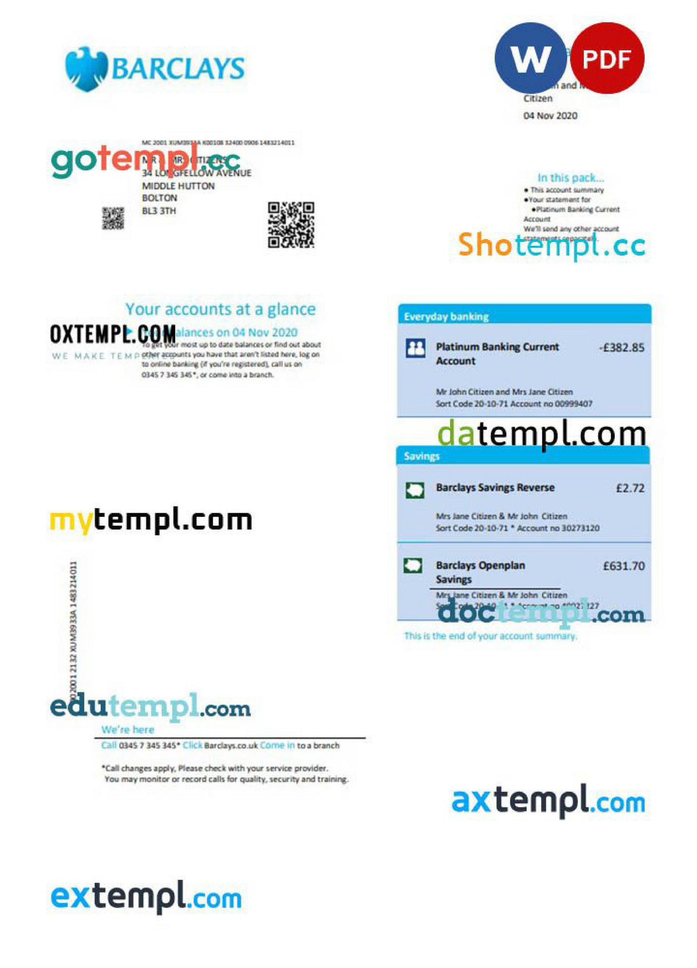 Doctempl - United Kingdom Barclays bank statement template in .doc and ...