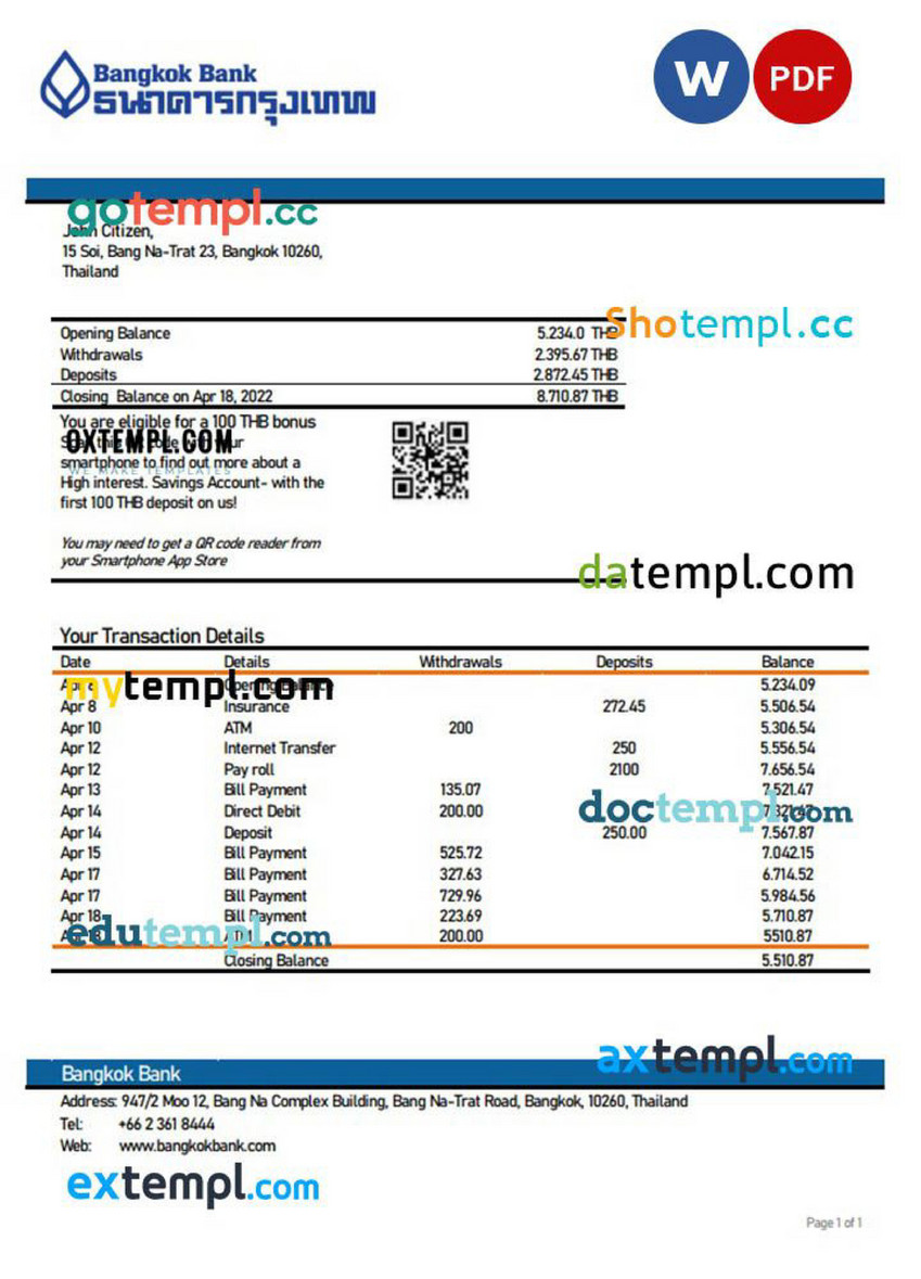 Sample Bank Statement Template