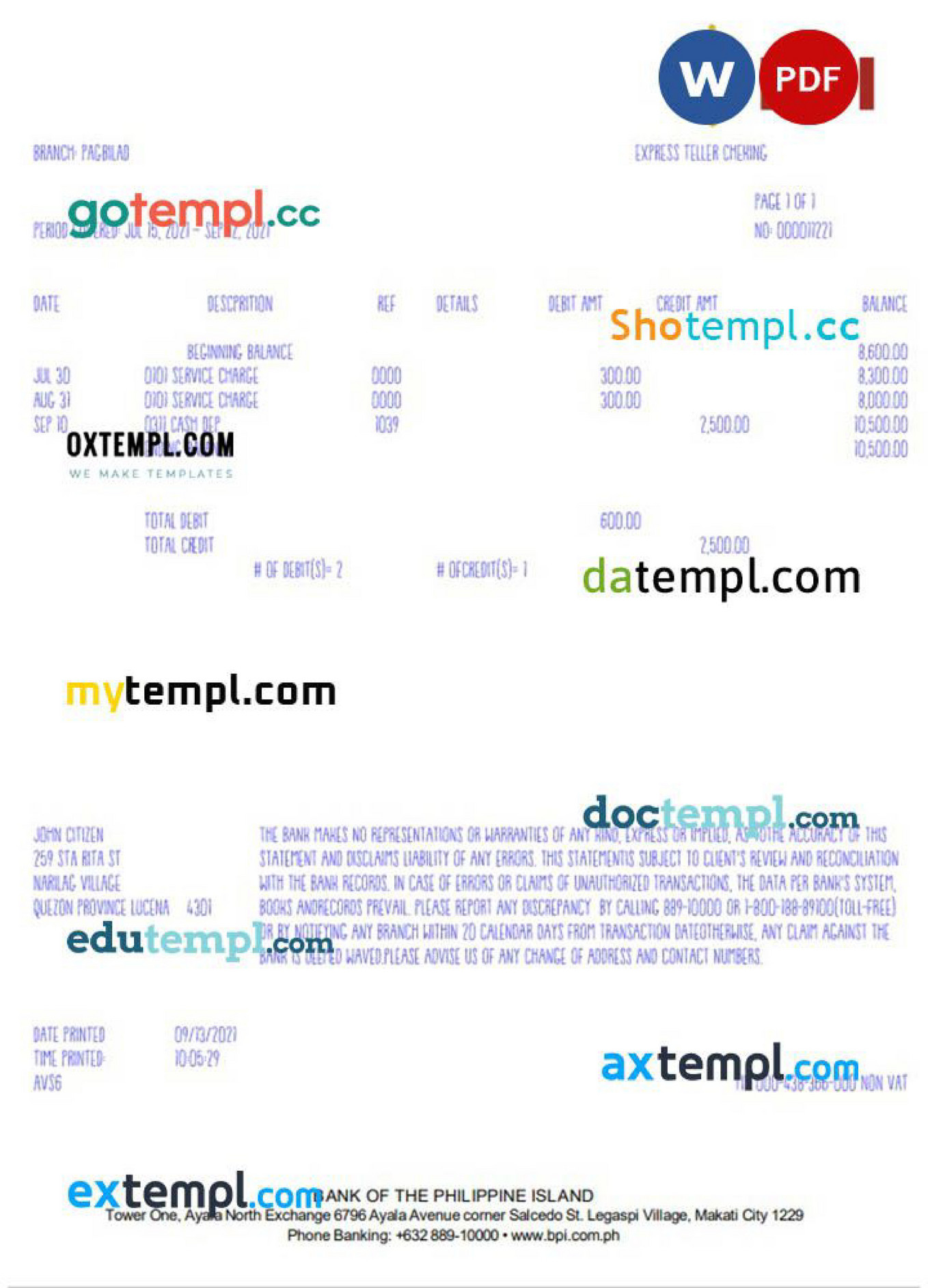 Doctempl - Philippines Bank of the Philippine Islands (BPI) bank ...